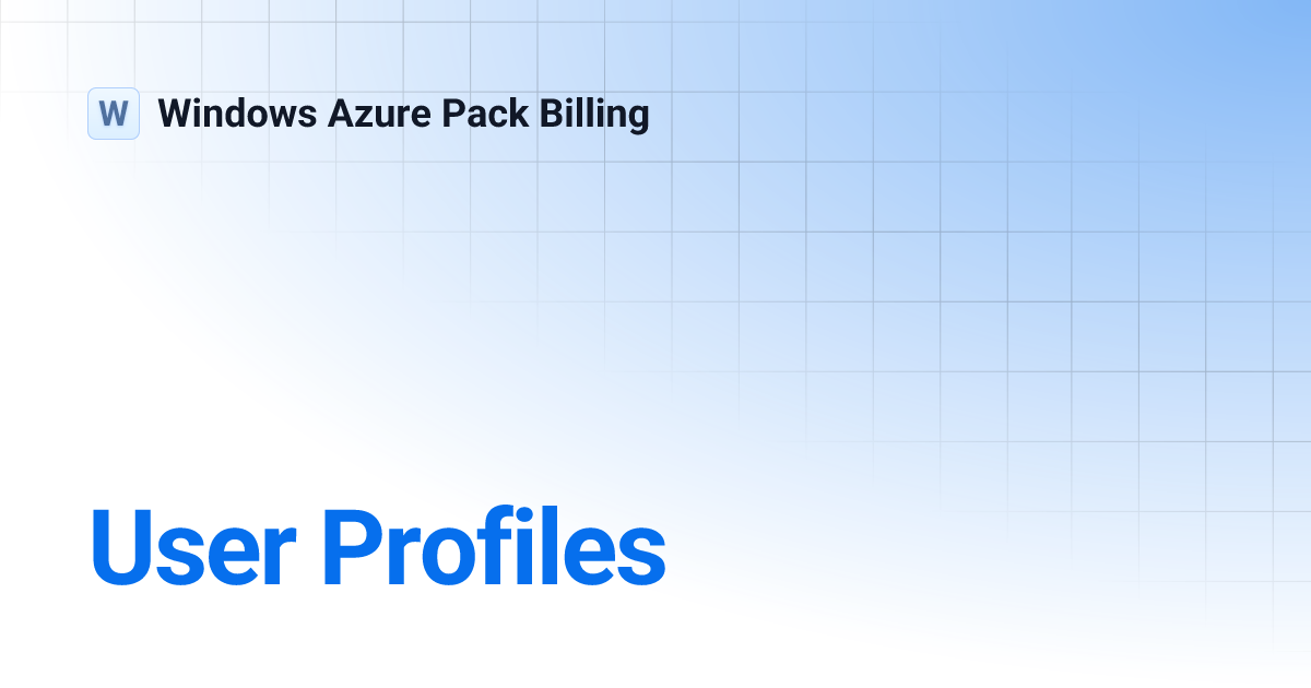 User Profiles | Windows Azure Pack Billing